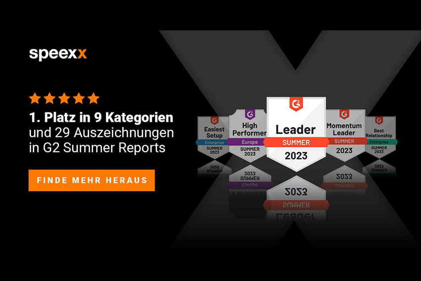 Speexx - 1. Platz in 9 Kategorien des G2 Summer Reports 2023 - Speexx